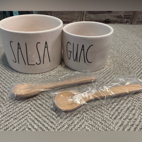 Rae Dunn | Kitchen | Rae Dunn Salsa Guac Bowls And Wooden Serving ...